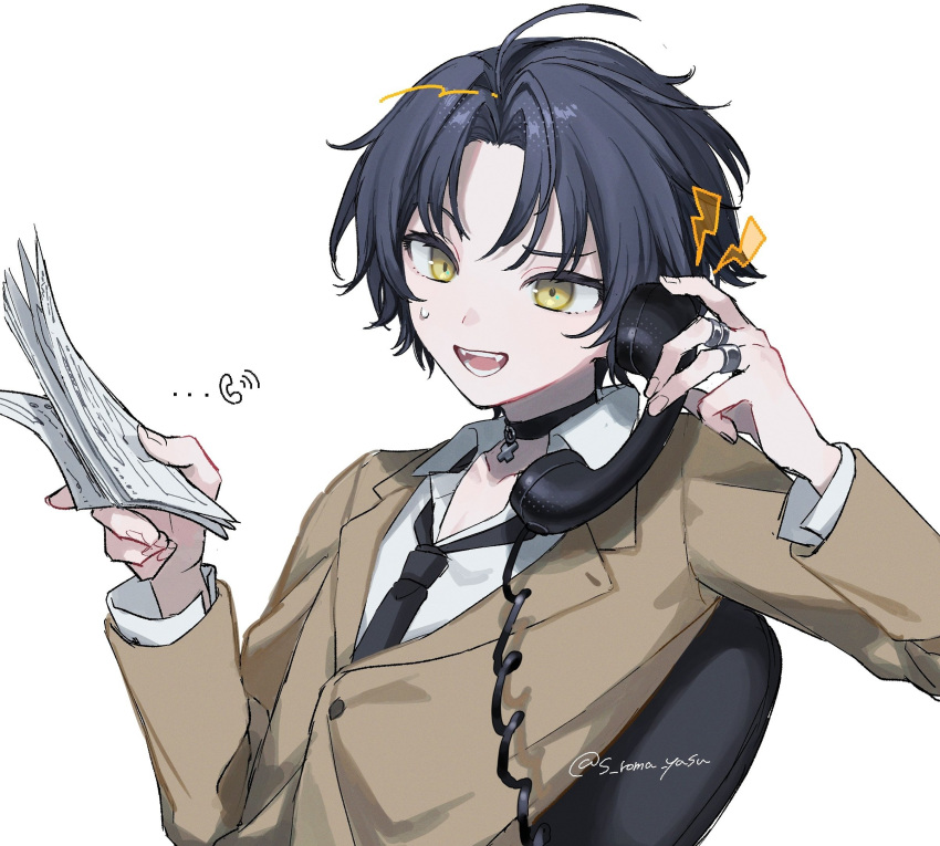 Safebooru - 1boy ahoge artist name asaba harumasa black hair hair between eyes highres jewelry ...