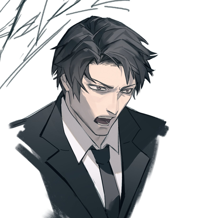 Safebooru - 1boy angry black eyes black hair black jacket black necktie ...