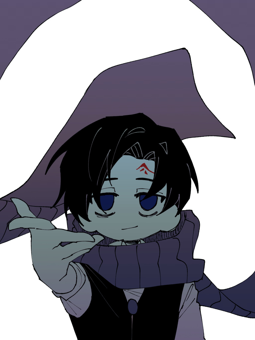 Safebooru - 1boy arm up black hair black vest blue eyes blue scarf ...