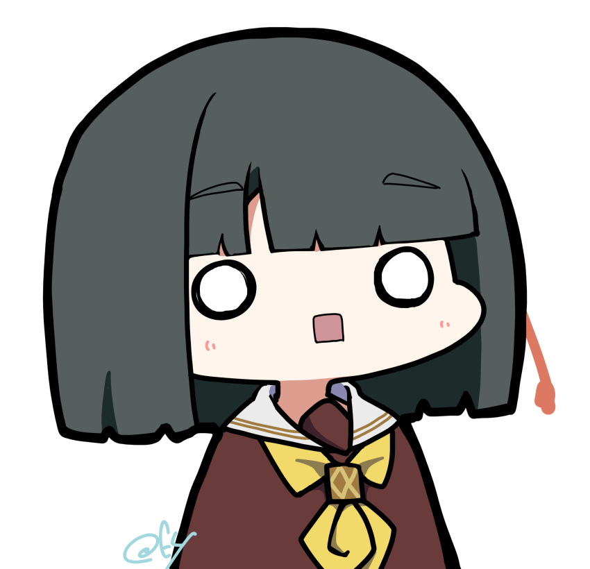 Safebooru - 1girl absurdres black hair blunt bangs blunt ends bob cut brown dress chibi chibi ...