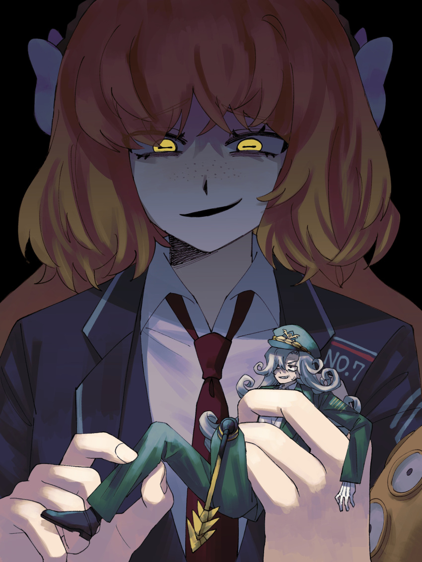 Safebooru - 2girls ahab (project moon) black background black jacket ...