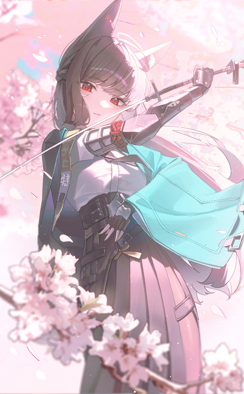 Safebooru - 1girl absurdres animal ear fluff animal ears aqua jacket black hair black skirt ...