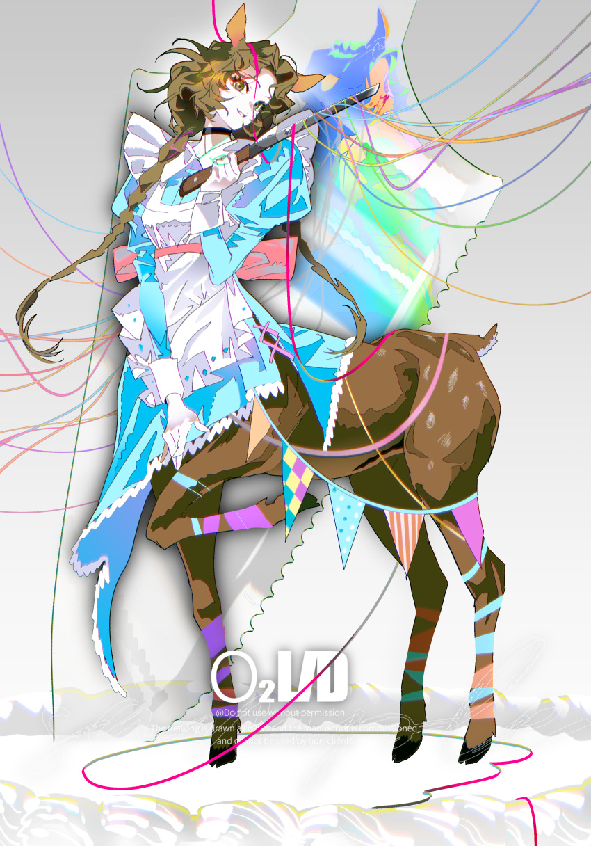 Safebooru - 1girl absurdres alternate costume animal ears apron blue dress braid centauroid deer ...