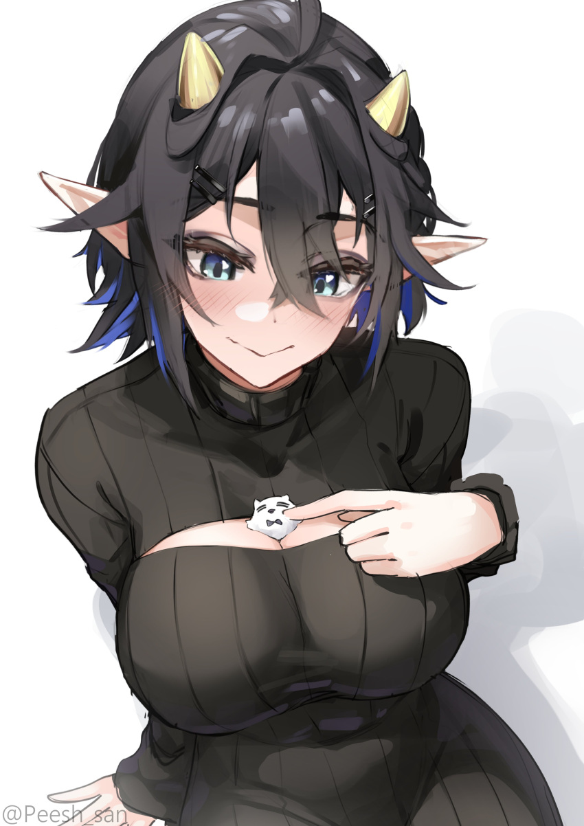 Safebooru - absurdres black dress black hair blue eyes cleavage cutout clothing cutout dress ...