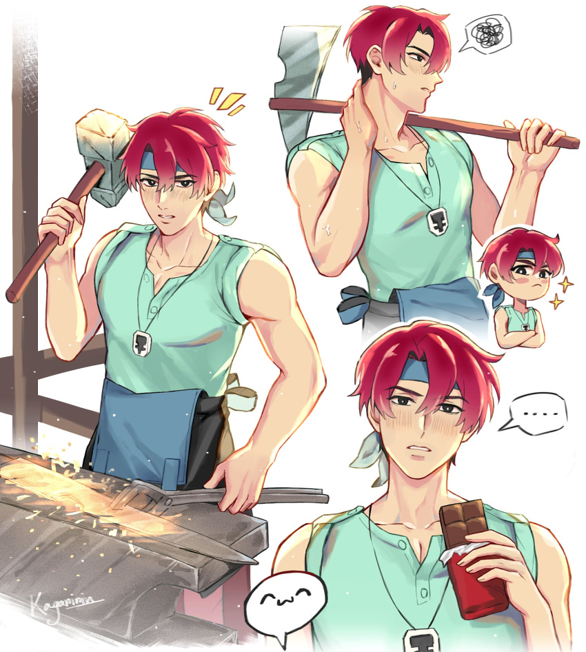 Safebooru - ... 1boy 777xara black eyes blacksmith blue headband candy ...