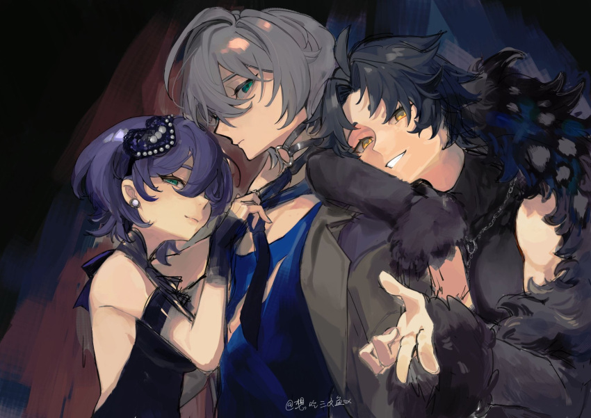 Safebooru - 1girl 2boys ablaze yi asaba harumasa belle (zenless zone zero) black dress black ...
