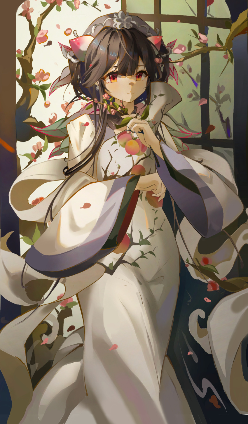 Safebooru - 1girl absurdres black hair branch chinese clothes closed mouth dress flower futao ...