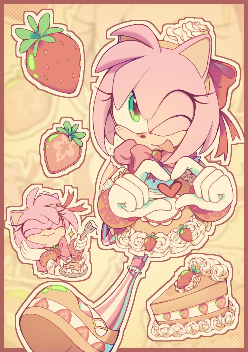 Safebooru - 1girl :d amy rose amy rose (dulce) animal ears animal nose apron border bow brown ...