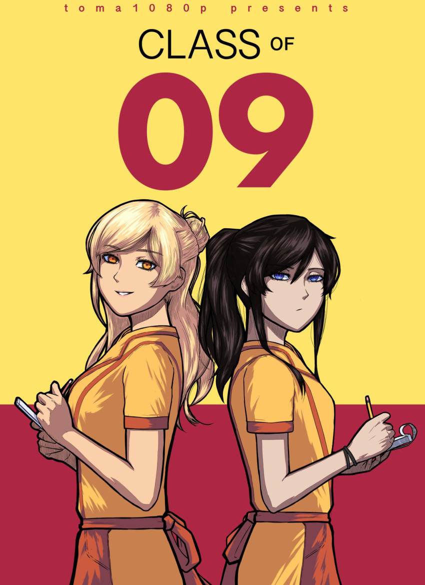 Safebooru - 2 broke girls 2girls black hair blonde hair blue eyes class ...