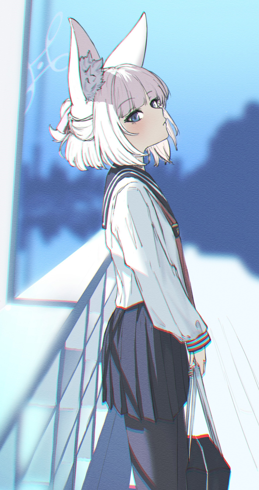 Safebooru - 1girl absurdres animal ear fluff animal ears bag black pantyhose black skirt blue ...