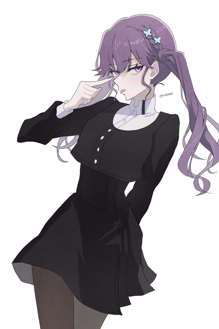 Safebooru - 1girl absurdres akanbe bags under eyes black jacket black pantyhose black skirt ...