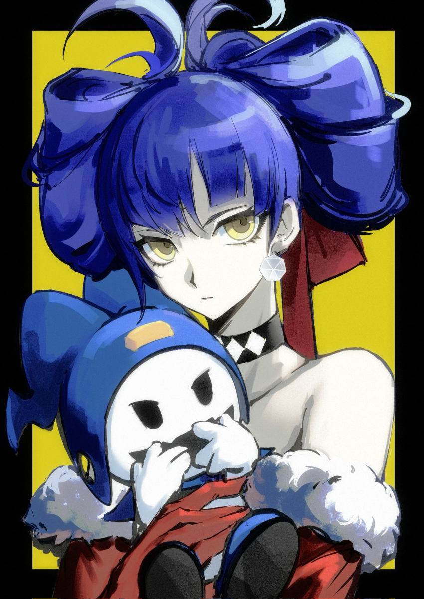 Safebooru - 1boy alternate hairstyle androgynous anxilotus black border blue hair border closed ...