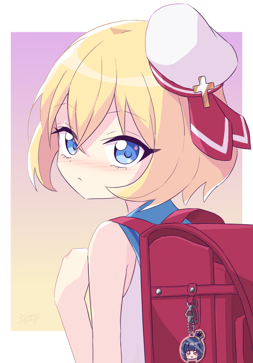 Safebooru - 1girl backpack bag blonde hair blue eyes blue sailor collar blush border character ...