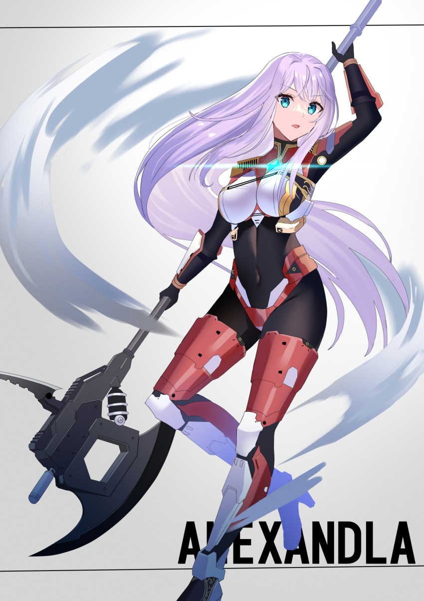 Safebooru - 1girl alexandra viktorovna dashkova (tukikagerou) arm up axe black bodysuit blue ...