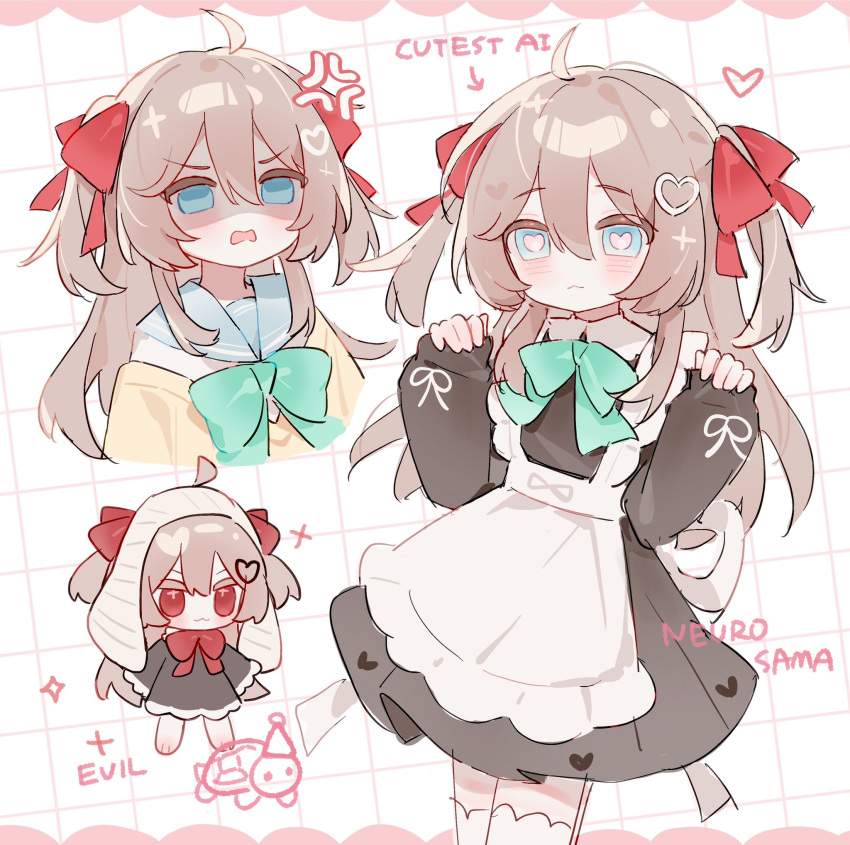 Safebooru - 2girls ahoge anger vein annoyed apron aqua bow aqua bowtie ...