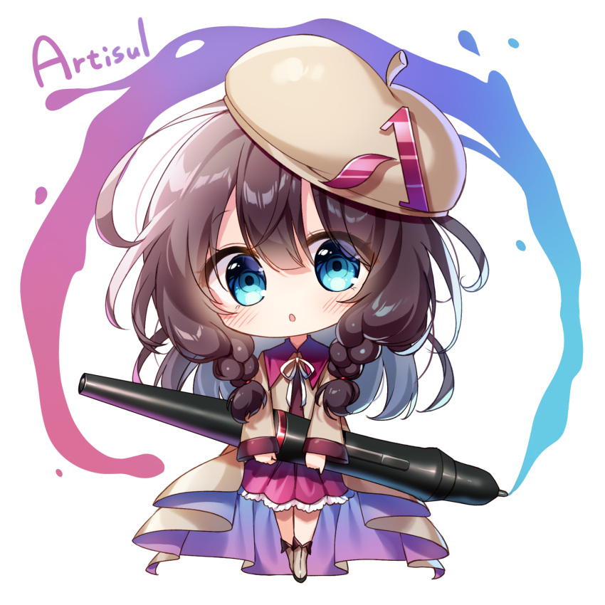Safebooru - 1girl :o artisul beret blue eyes braid brown hair chibi ...