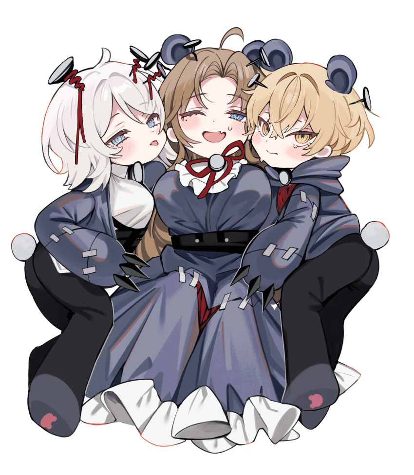 Safebooru - 1boy 2girls animal ears bear ears bear paws bear tail black ...