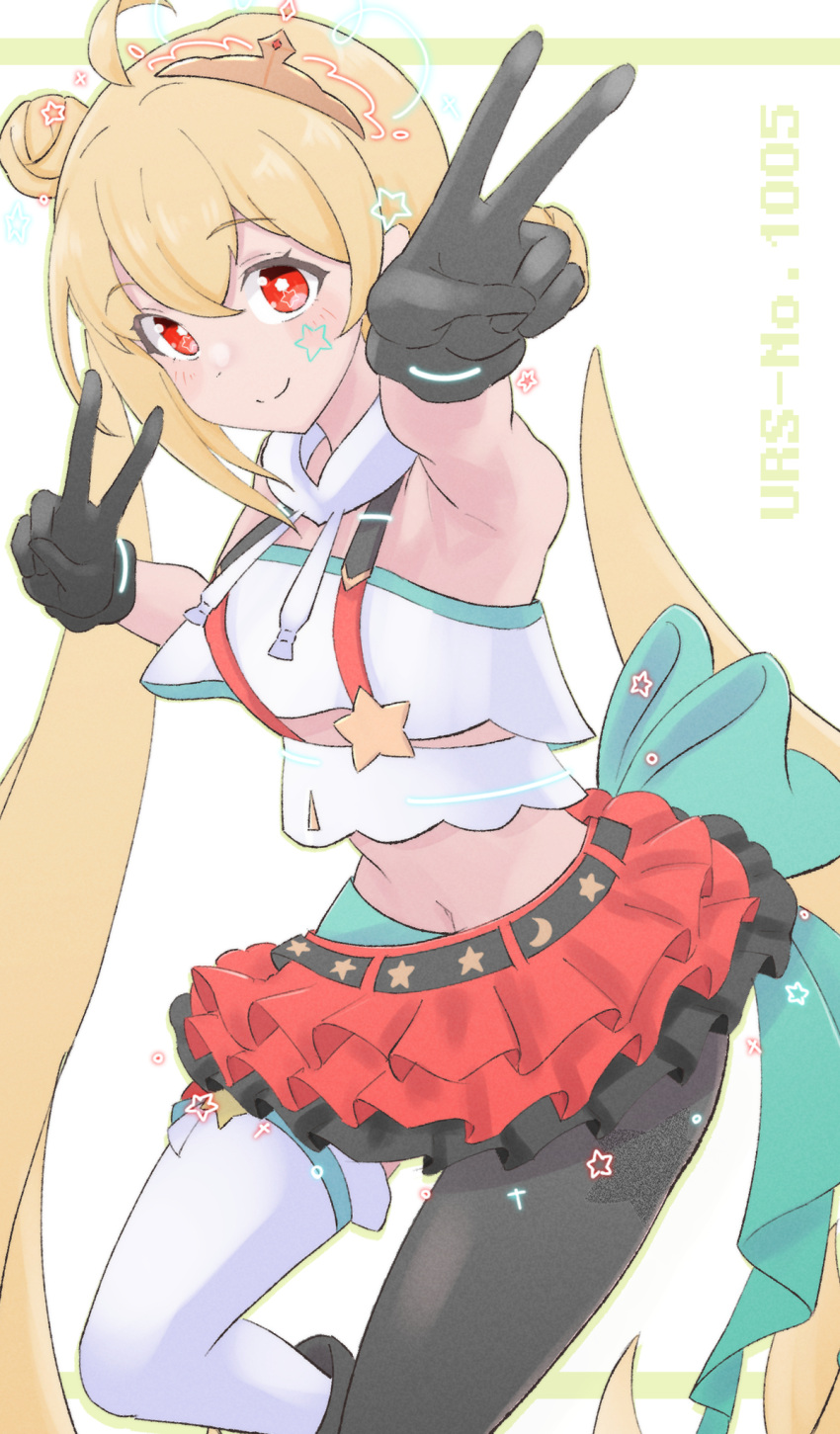Safebooru - 1girl ahoge asymmetrical legwear black gloves blonde hair ...