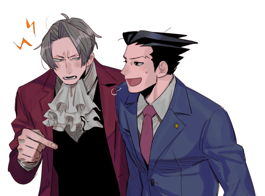 Safebooru - 2boys ace attorney ascot black hair black vest blue jacket brown eyes buttons chanko ...