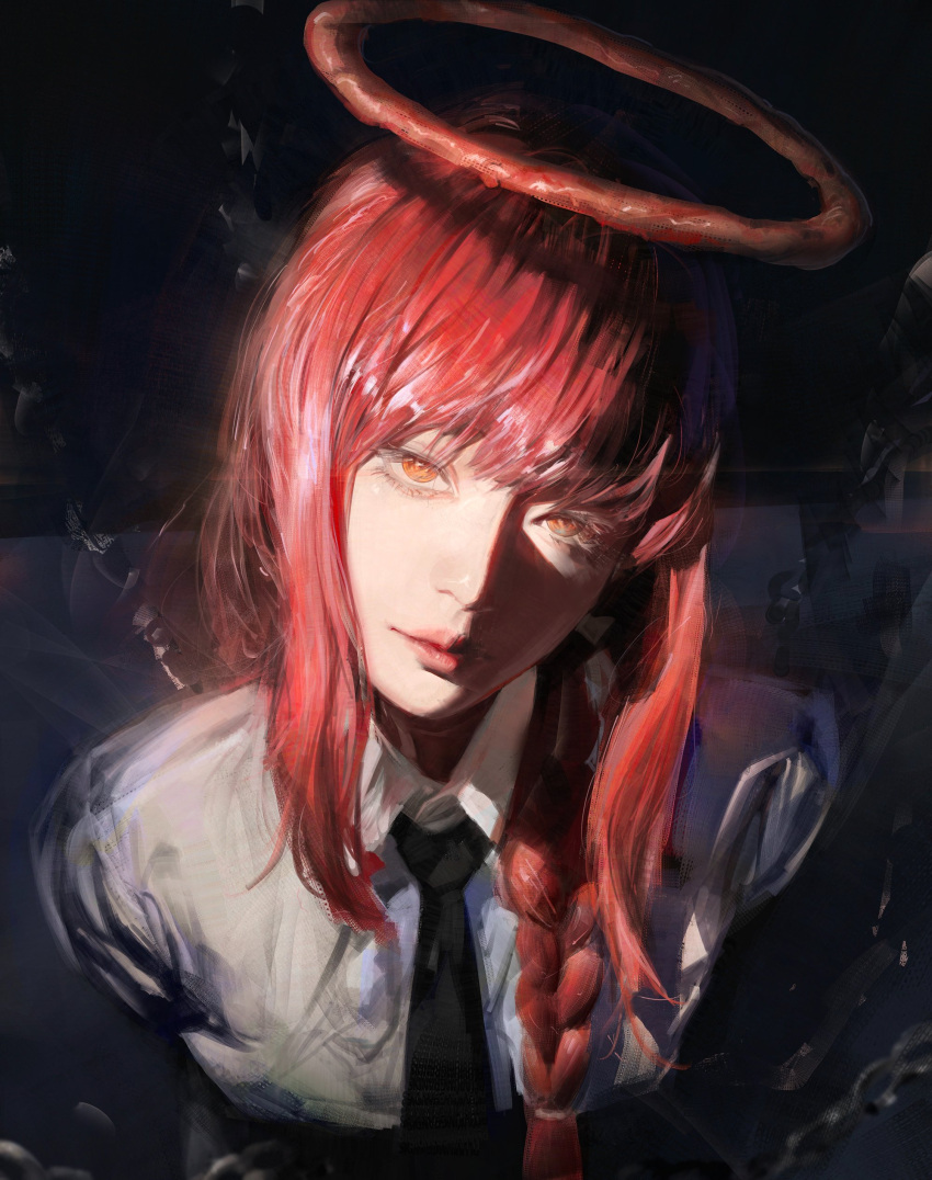 Safebooru - 1girl absurdres black necktie chainsaw man closed mouth collared shirt halo highres ...