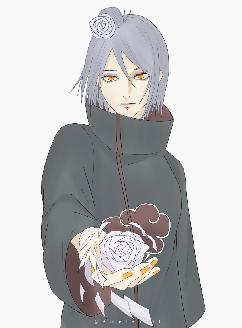 Safebooru - 1girl akatsuki uniform closed mouth eyeshadow flower grey ...