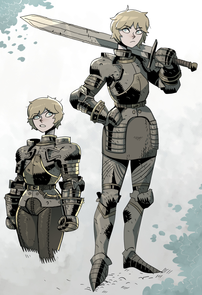 Safebooru - 1girl armor blonde hair blue eyes breastplate closed mouth commission gauntlets ...