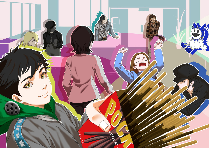 Safebooru - 1other 3girls 5boys :d absurdres black gloves black hair black hat black shirt ...