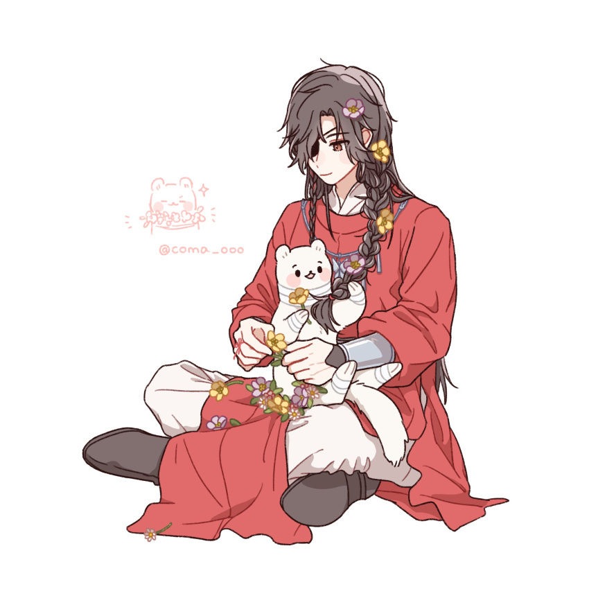 Safebooru - 1boy = = animal animal on lap animalization bandaged ankle ...