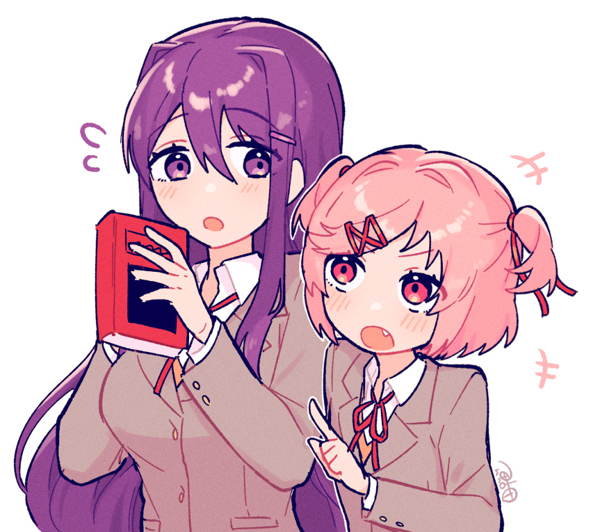 Safebooru - 2girls ayuda ayutaro blazer blush book collared shirt ...