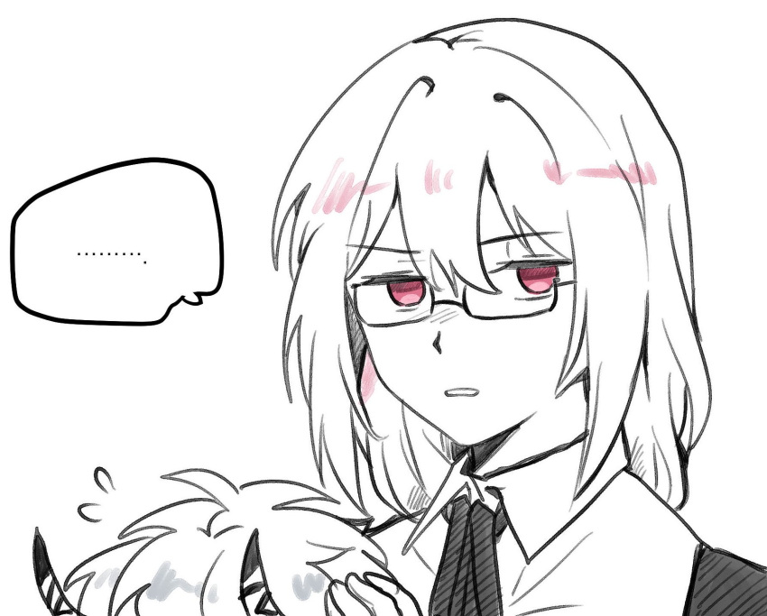 Safebooru - ... 2girls greyscale hair between eyes highres horns long ...