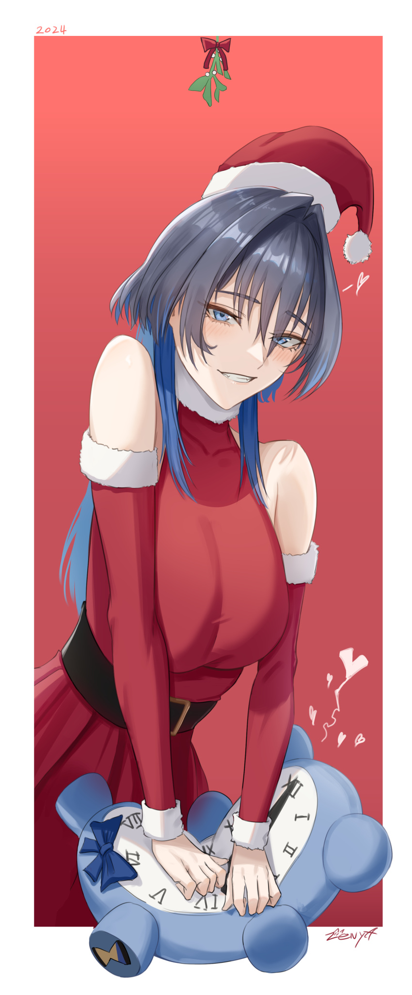Safebooru - 1girl absurdres alternate costume belt black belt blue eyes blue hair border breasts ...