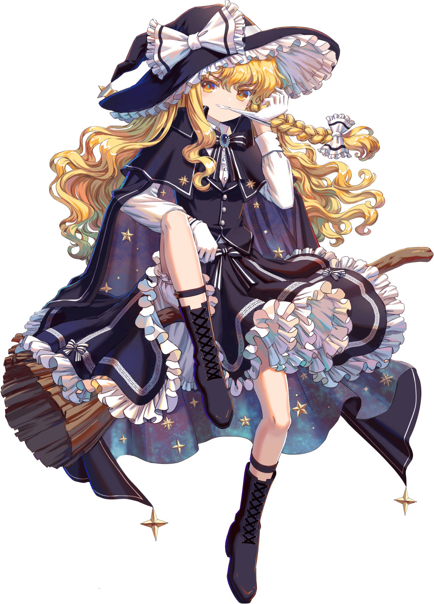 Safebooru - 1girl absurdres adapted costume biting biting glove black cape black footwear black ...