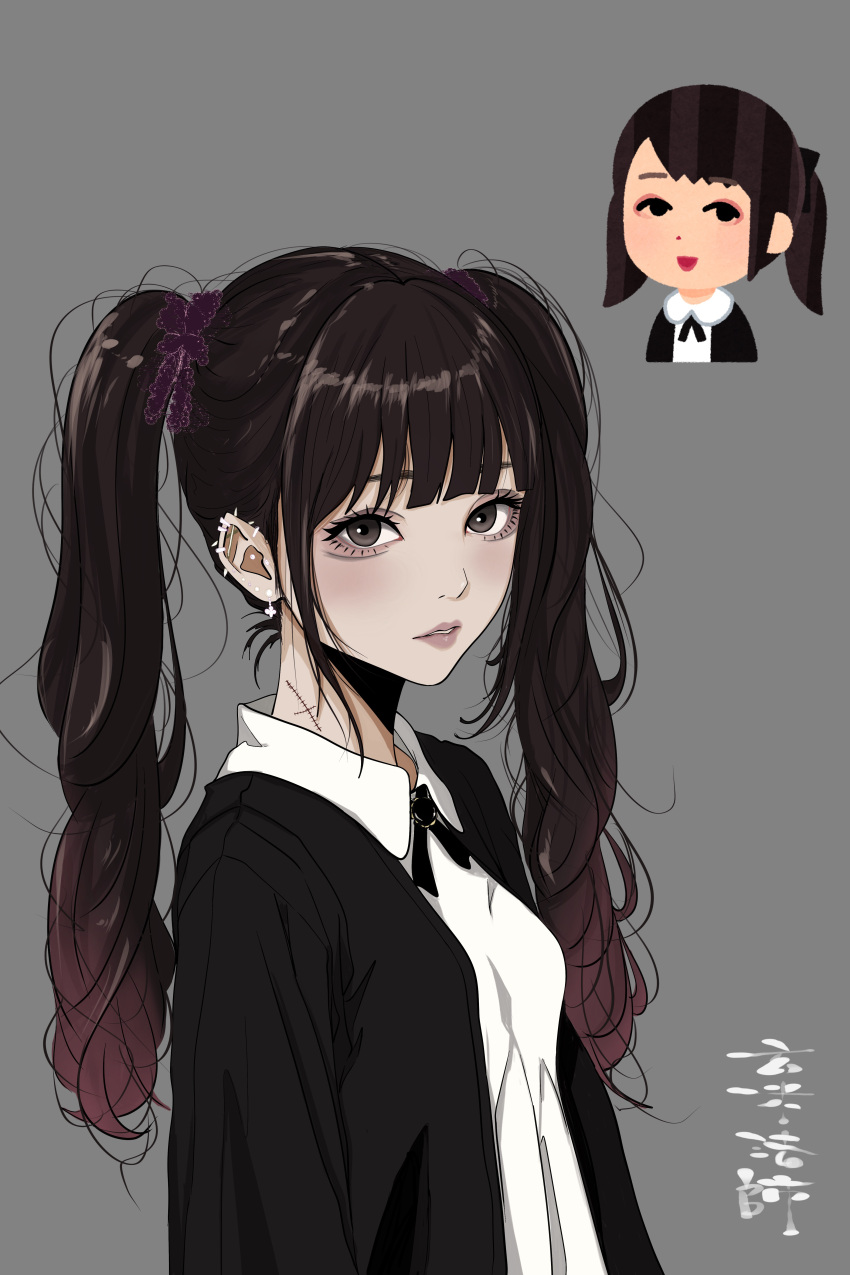 Safebooru - 1girl absurdres blush bow brown eyes brown hair chibi chibi ...