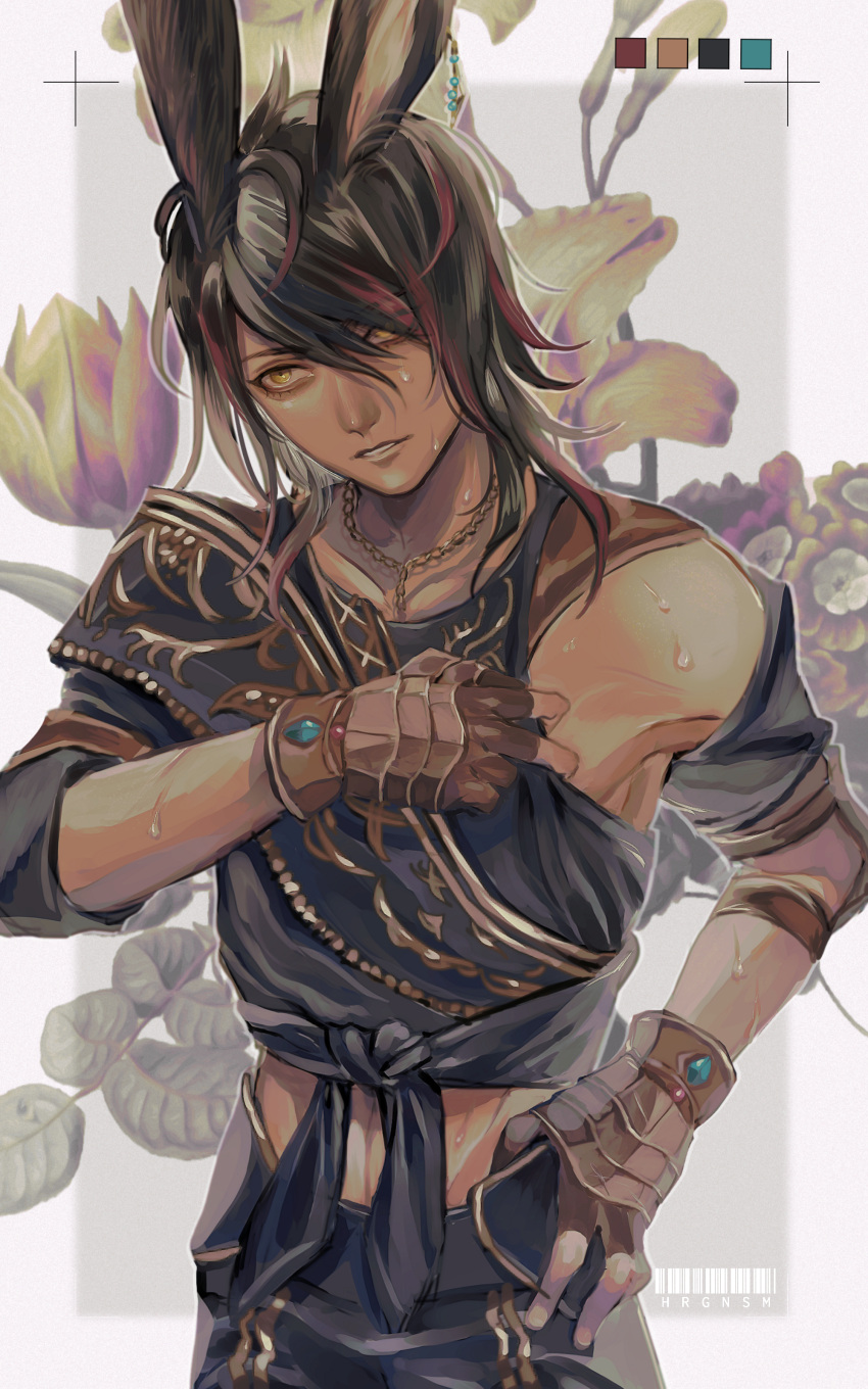 Safebooru - 1boy absurdres animal ears brown gloves brown hair color guide commission final ...