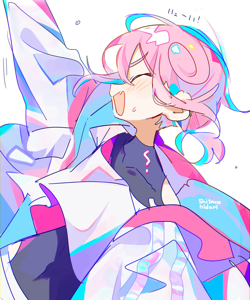 Safebooru - 1boy :p absurdres akanbe artist logo belt black belt bodysuit bright pupils eyelid ...