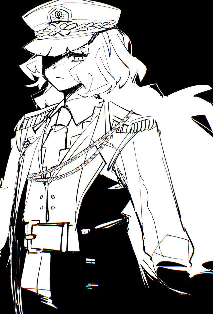 Safebooru - 1girl absurdres aiguillette belt black background blind obsession (e.g.o) chromatic ...