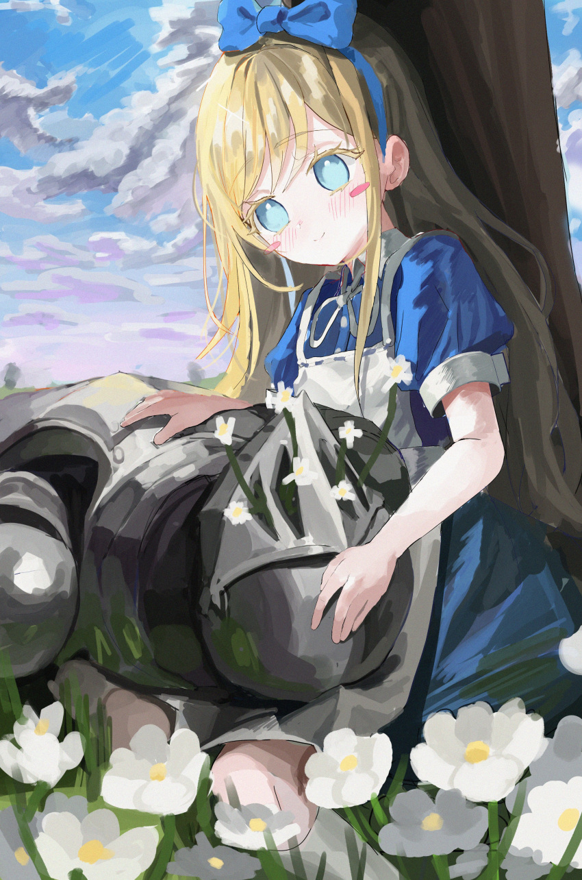Safebooru - 1boy 1girl absurdres against tree alice (black souls) apron armor black souls blonde ...