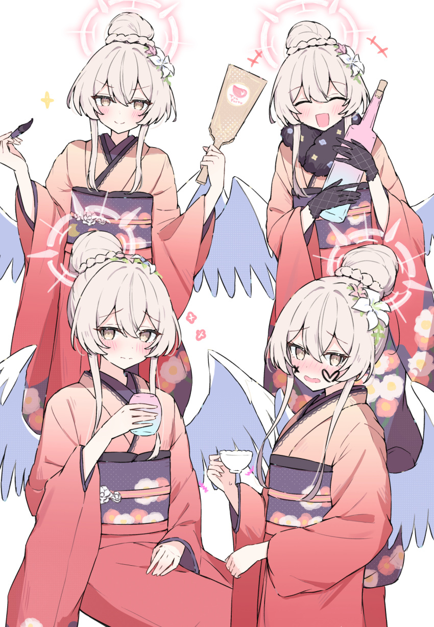 Safebooru - 1girl alternate costume angel wings blonde hair blue archive braid braided bun cup ...