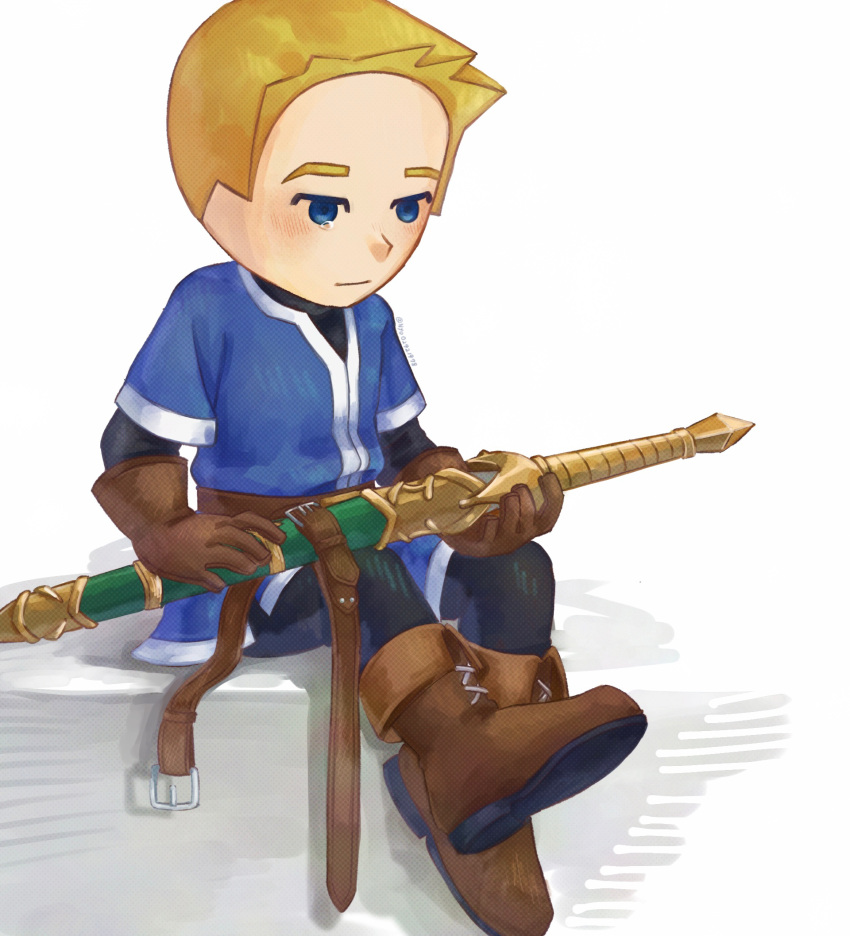 Safebooru - 1boy aged down belt blonde hair blue eyes blush boots brown belt brown footwear ...