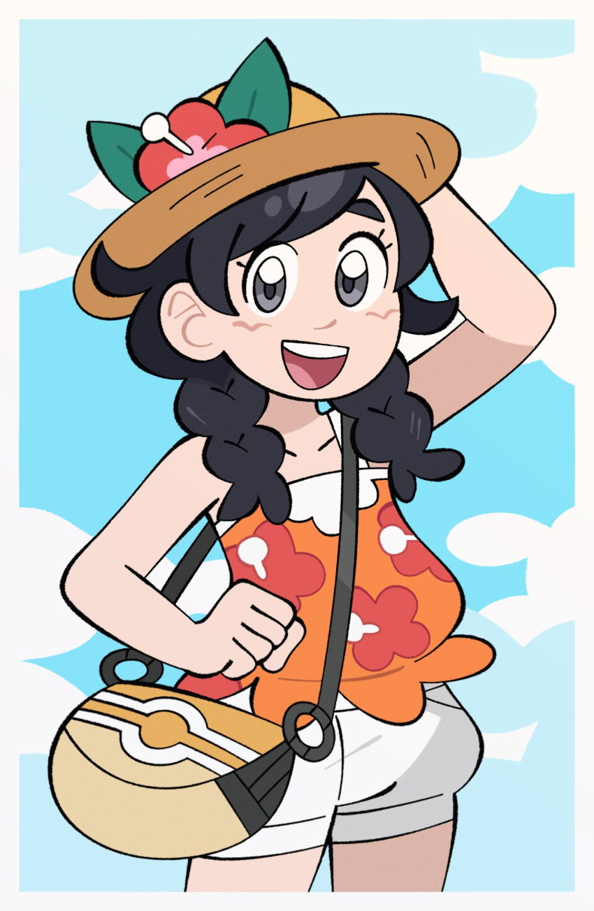 Safebooru - 1girl arm behind head arm up bag billspooks black hair blue ...