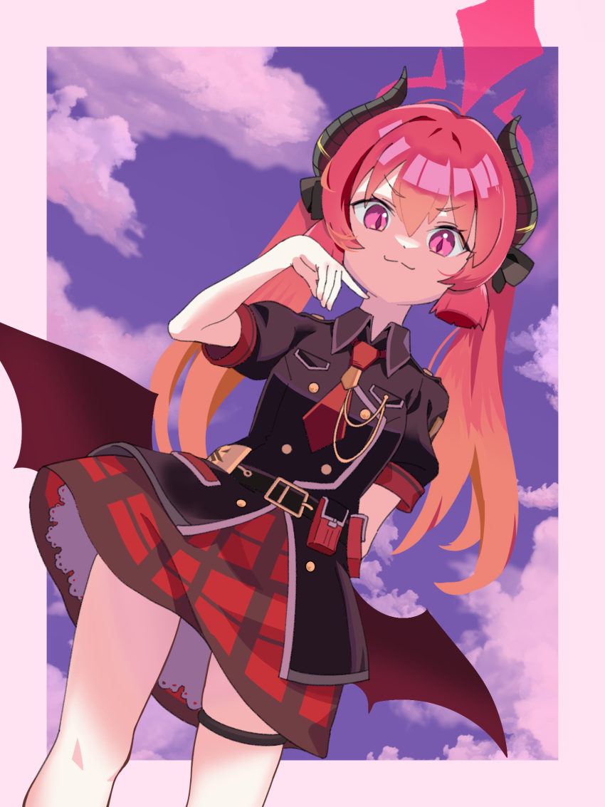 Safebooru - 1girl :3 belt black belt black bow black horns black shirt blue archive bow buttons ...