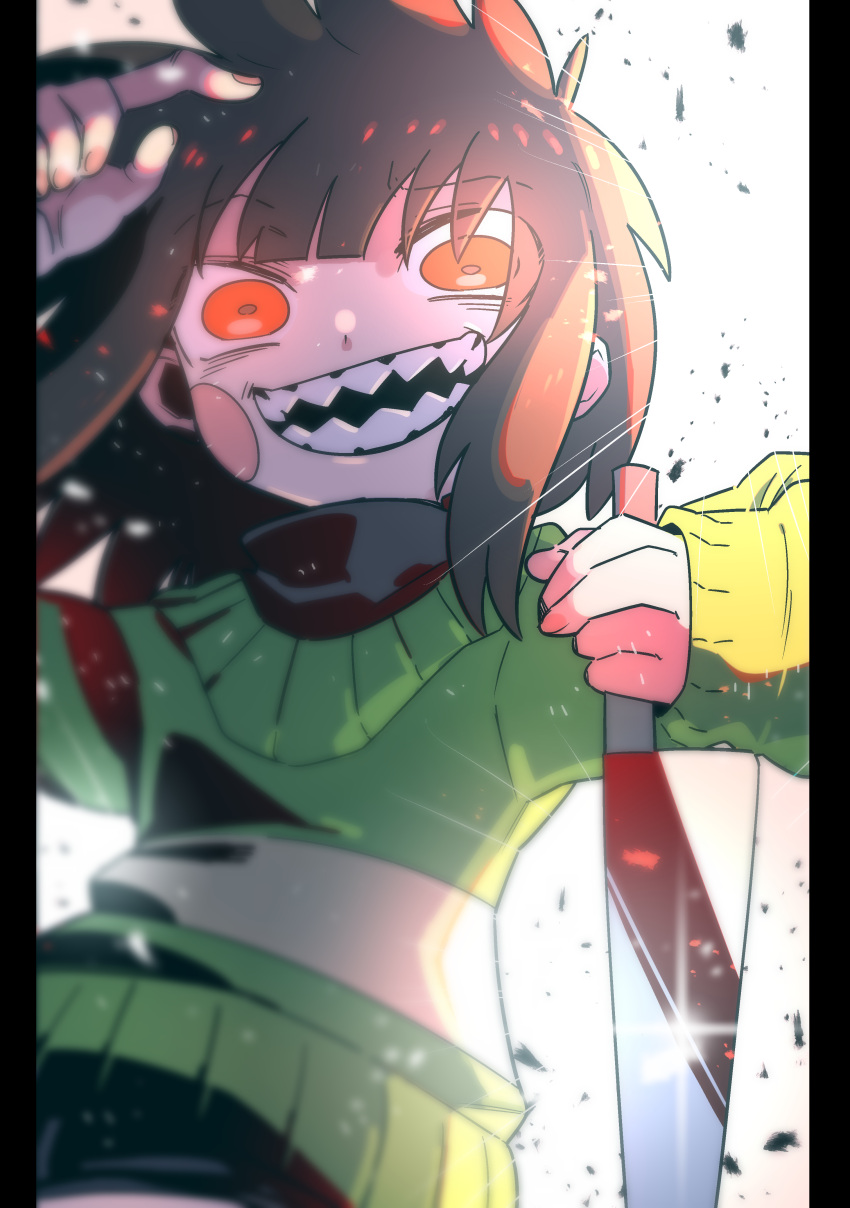 Safebooru - 1other absurdres blush stickers brown hair chara (undertale ...