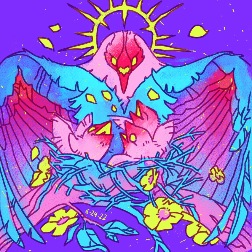 Safebooru - animal animal focus bird bird nest blank eyes blue feathers ...