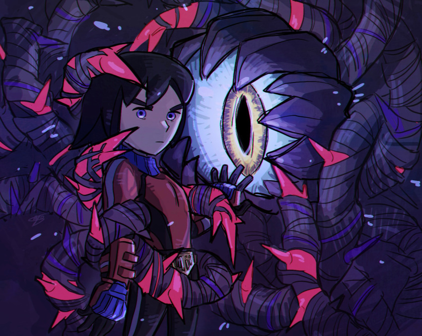 Safebooru - 1boy armor belt black eyes black hair black shirt blue eyes blush closed mouth ...