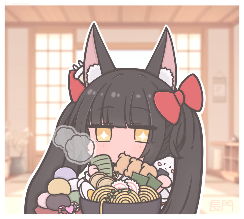 Safebooru - + + 1girl animal ear fluff animal ears azur lane black hair blunt bangs bow chibi ...
