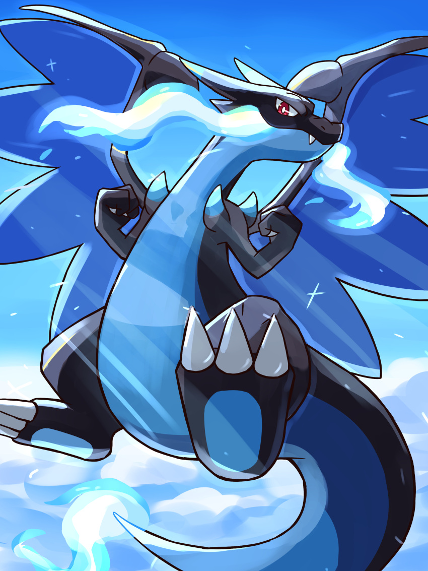 Safebooru - absurdres blue fire bright pupils charizard claws clouds commentary request fang ...
