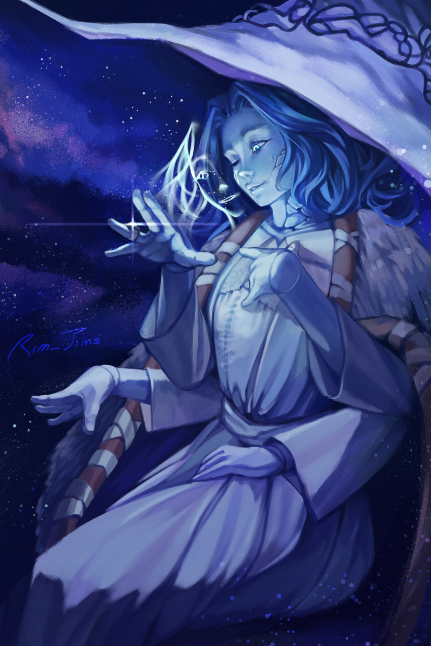 Safebooru - 1girl artist name blue eyes blue hair blue skin colored ...