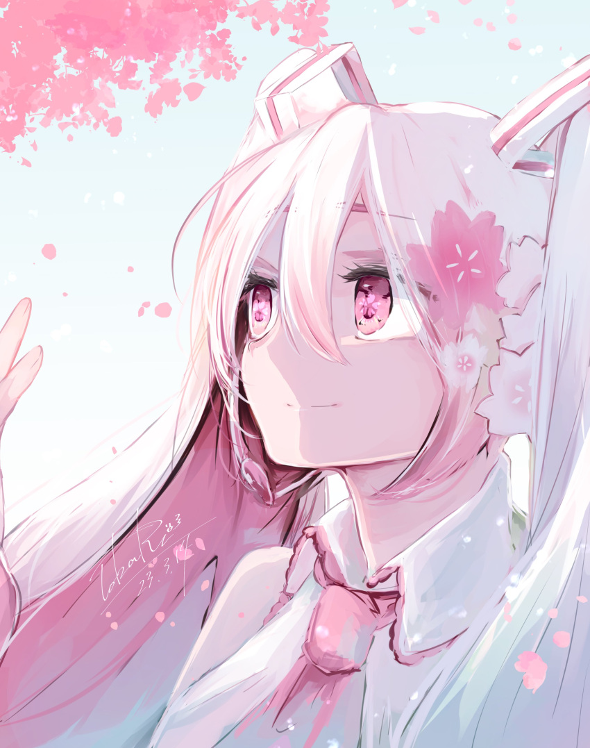 Safebooru - 1girl absurdres artist name cherry blossoms closed mouth collared shirt commentary ...