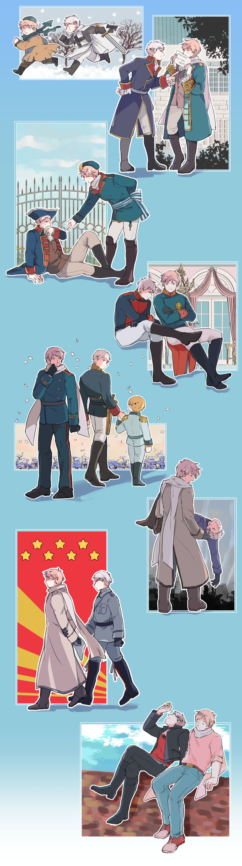 Safebooru - 2boys absurdres aged down arm behind back arm up axis powers hetalia back belt beret ...