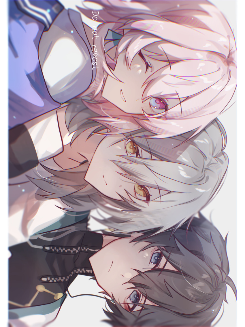 Safebooru - 1boy 2girls black hair blue eyes border closed mouth ...